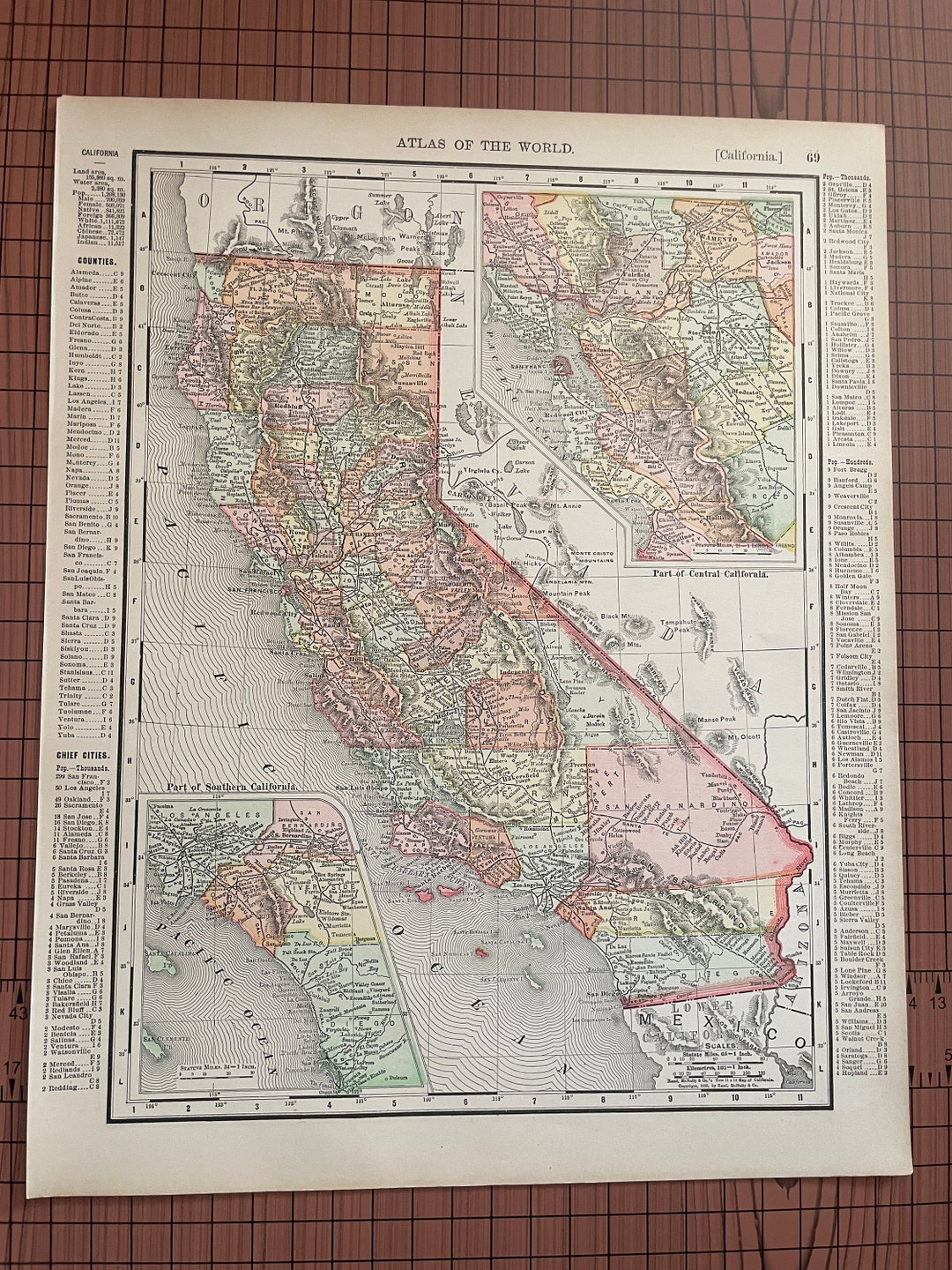 Antique California Map, Antique Color Map Rand Mcnally C 1899 World ...