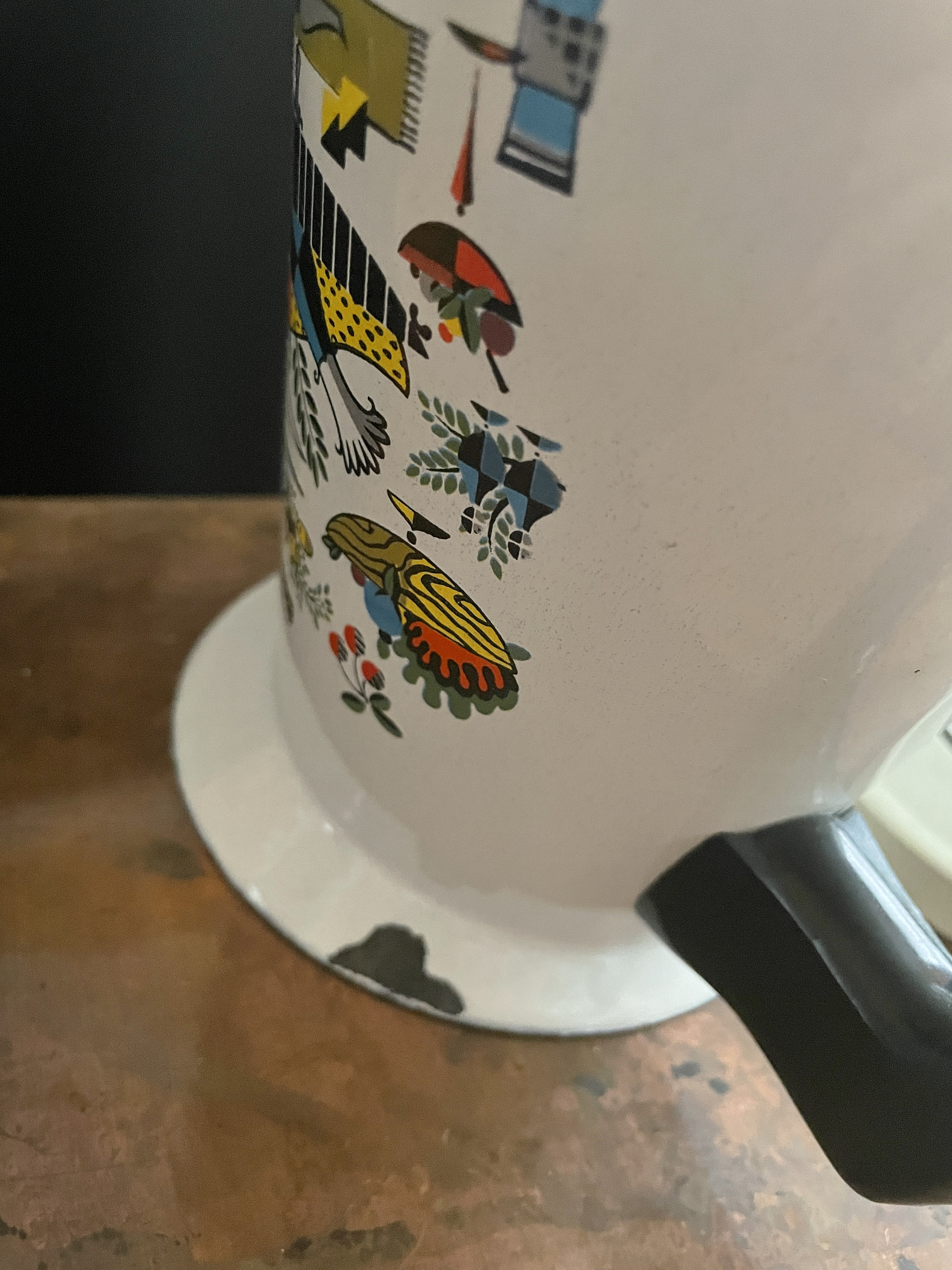 Mid Century Georges Briard Coffee Percolator White Enamel With Turkey ...
