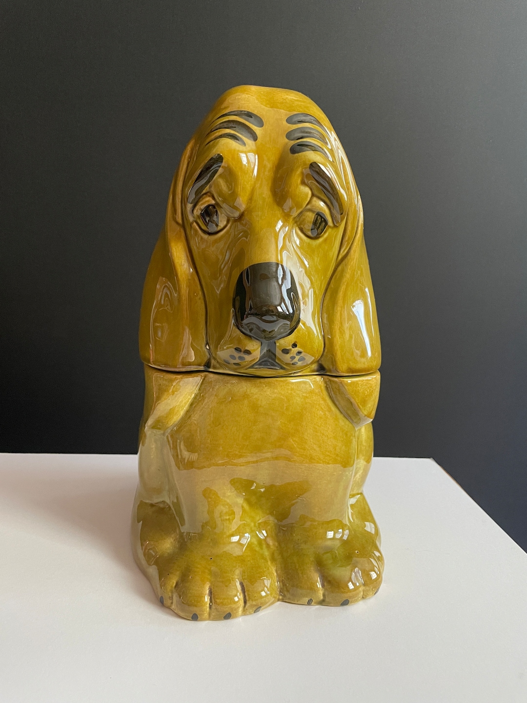 Vintage Sweet and Sad Face Droopy Ear Green Hound Dog Cookie Jar Treat ...