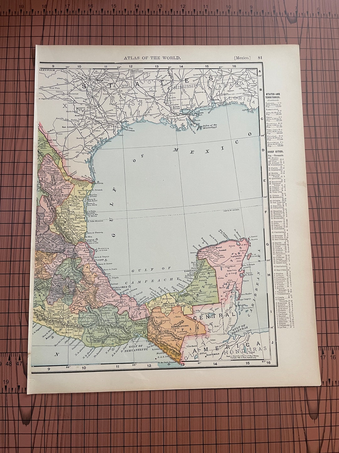 Antique Mexico Map, North America, East Mexico Antique Color Map Rand ...