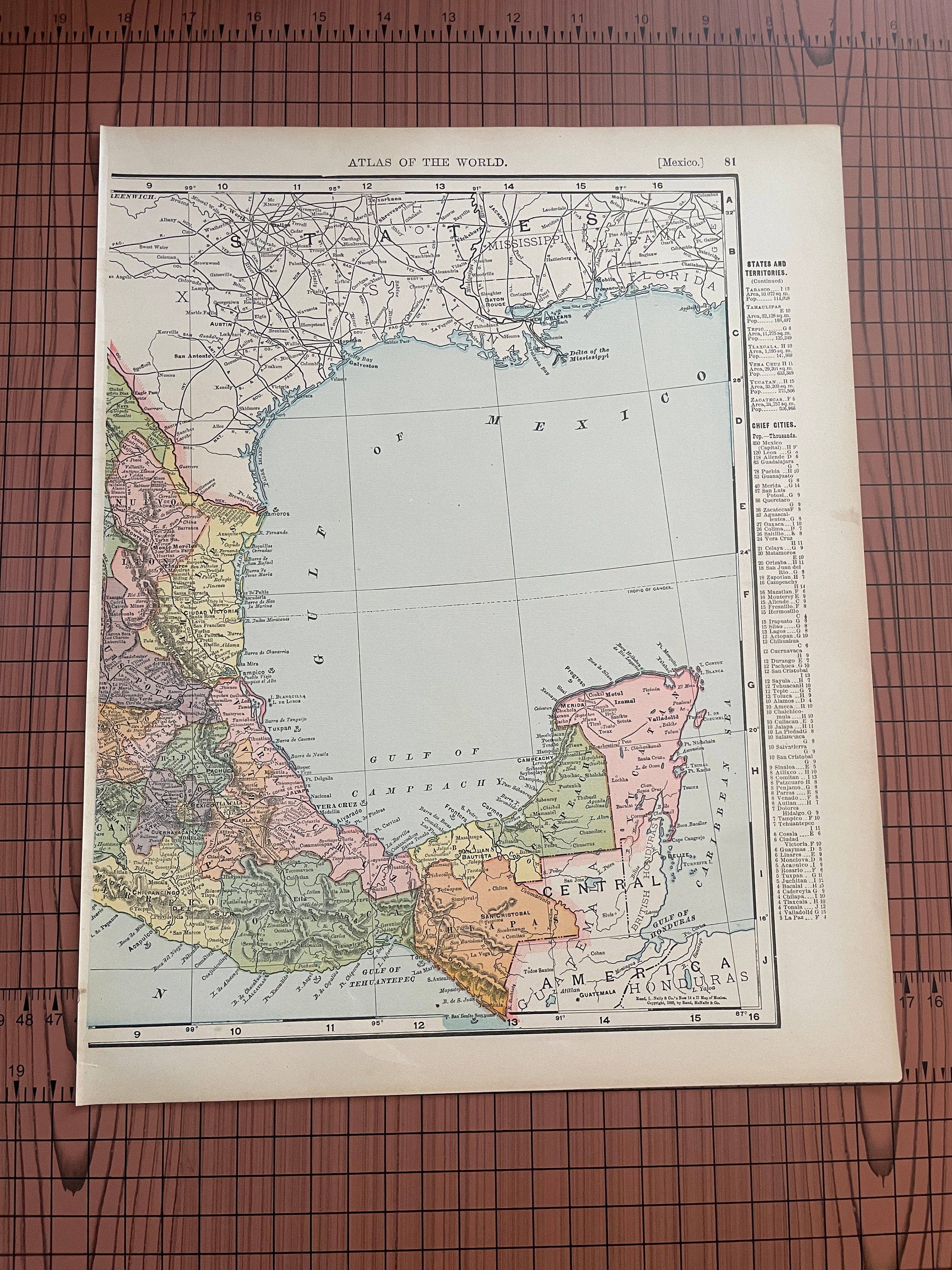 Antique Mexico Map, North America, East Mexico Antique Color Map Rand ...