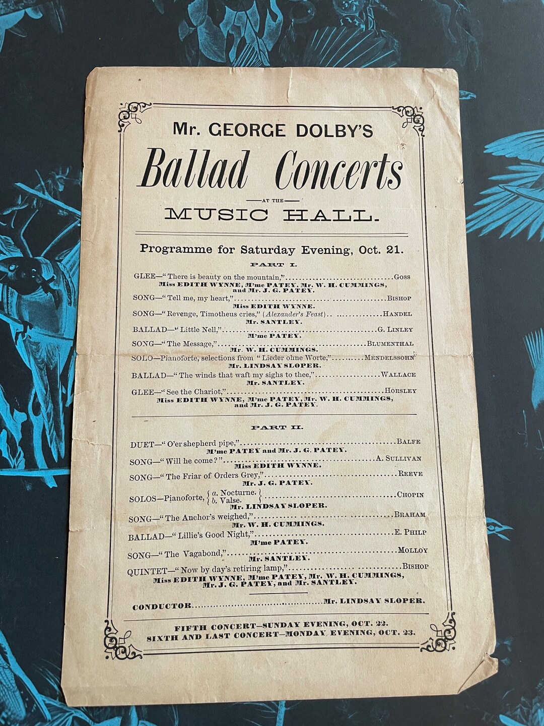 Mr. George Dolby's Ballad Concerts C 1870s Music Hall Program ...
