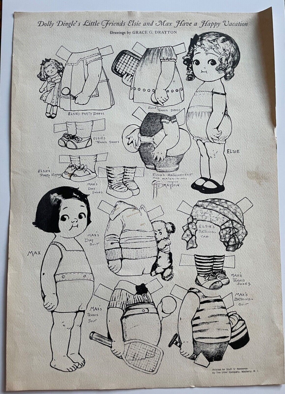 Vintage dolly Dingle Little Friends Elsie and Max Happy Vacation Paper ...
