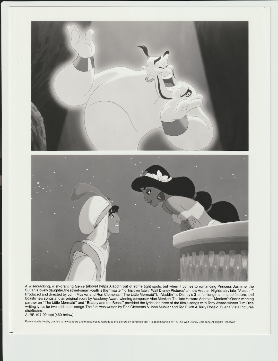 Aladdin (1992) Vintage Walt Disney Movie Photos of Aladdin, Genie, and ...