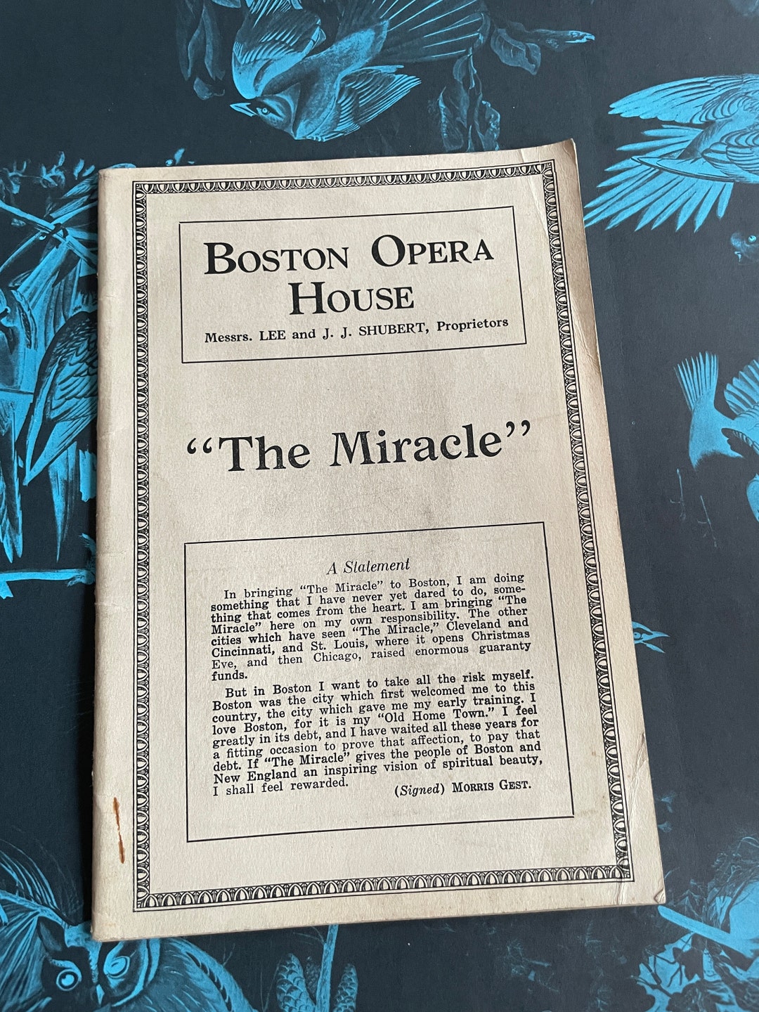 Boston Opera House Program for "the Miracle" Which Ran October 1925 to ...