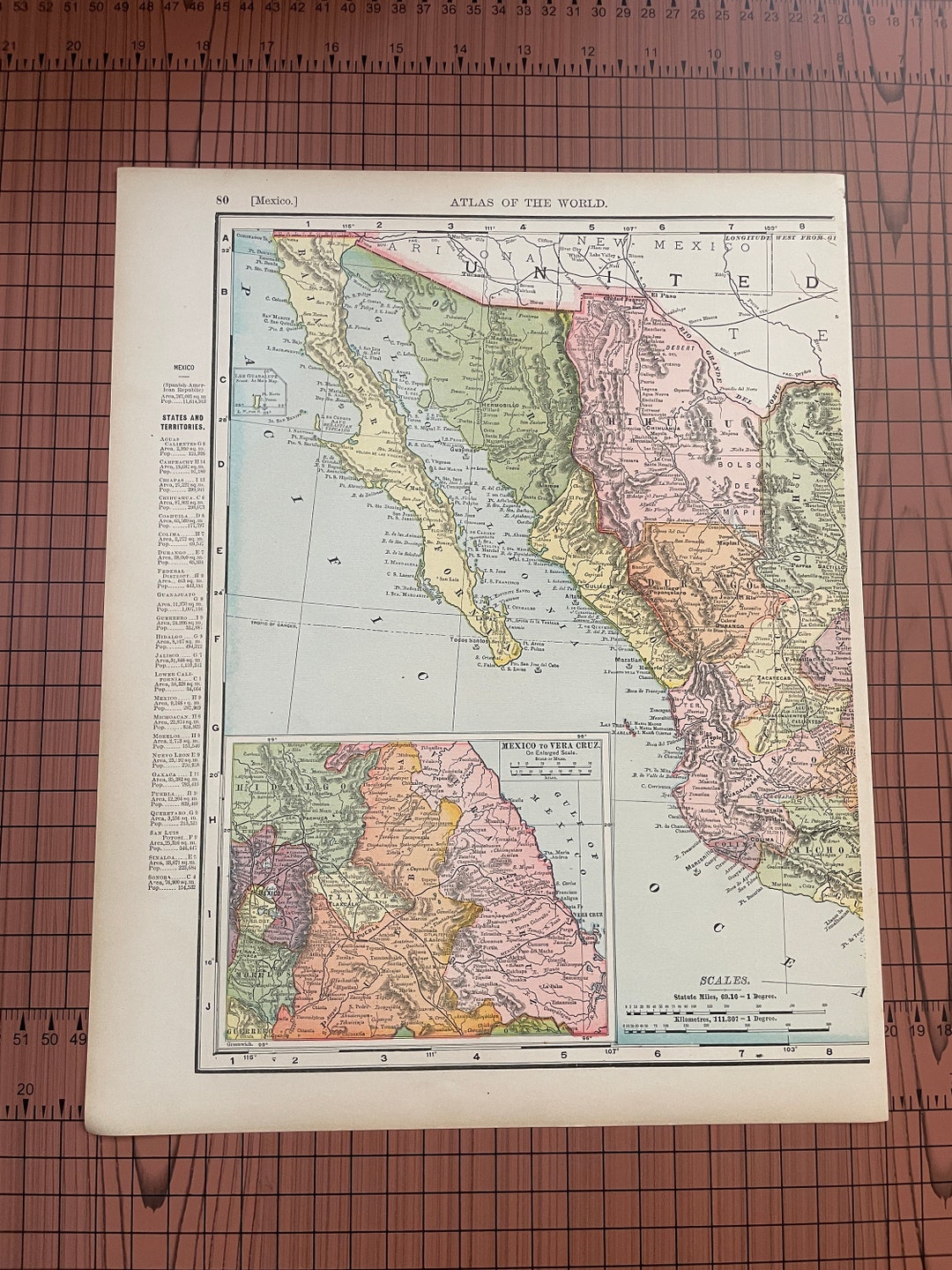 Antique Mexico Map, Antique Color Map Rand Mcnally C 1899 World Atlas ...