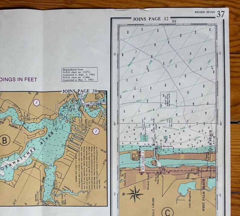 Vintage Nautical Chart Florida Loxahatchee River, Singers Island, Palm ...
