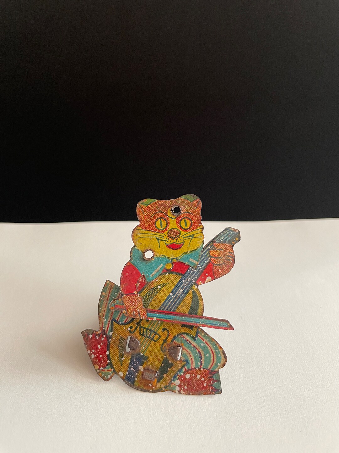 Rare Vintage Cat and Fiddle Tin Litho Noise Maker Clacker - Cat Plays ...