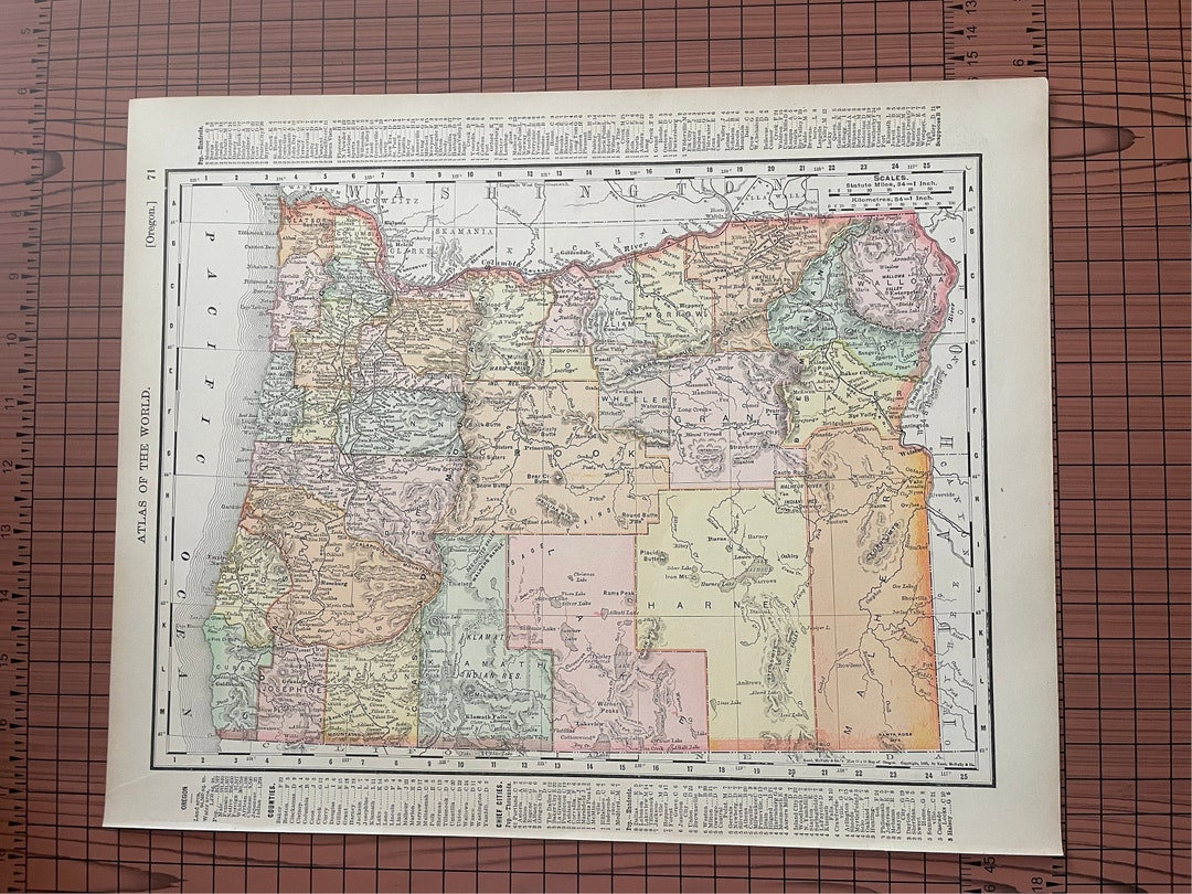 Antique Oregon Map, Antique Color Map Rand Mcnally C 1899 World Atlas ...