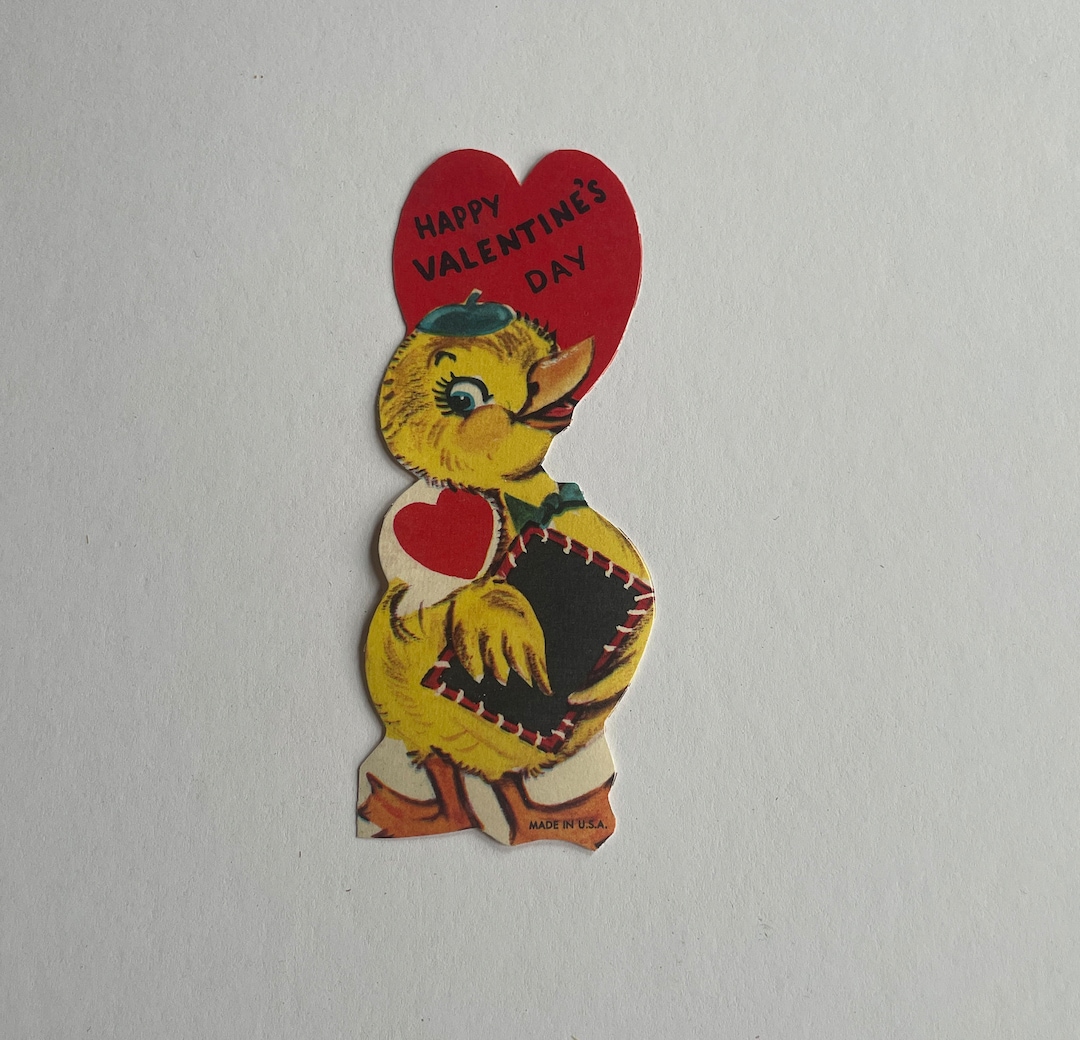 Duck in a Hat and Bow Kitsch Vintage Valentine Greeting Card C 1950s ...