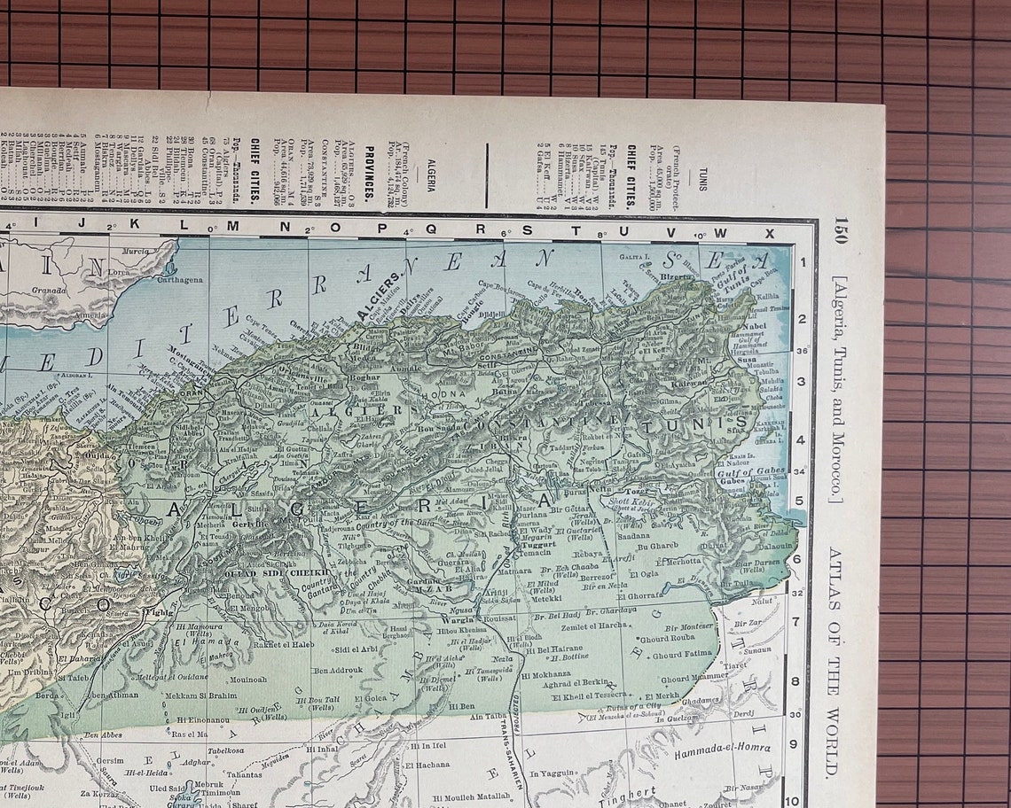 Algeria, Tunis, and Morocco Map, Antique Color Map Rand Mcnally C 1899 ...