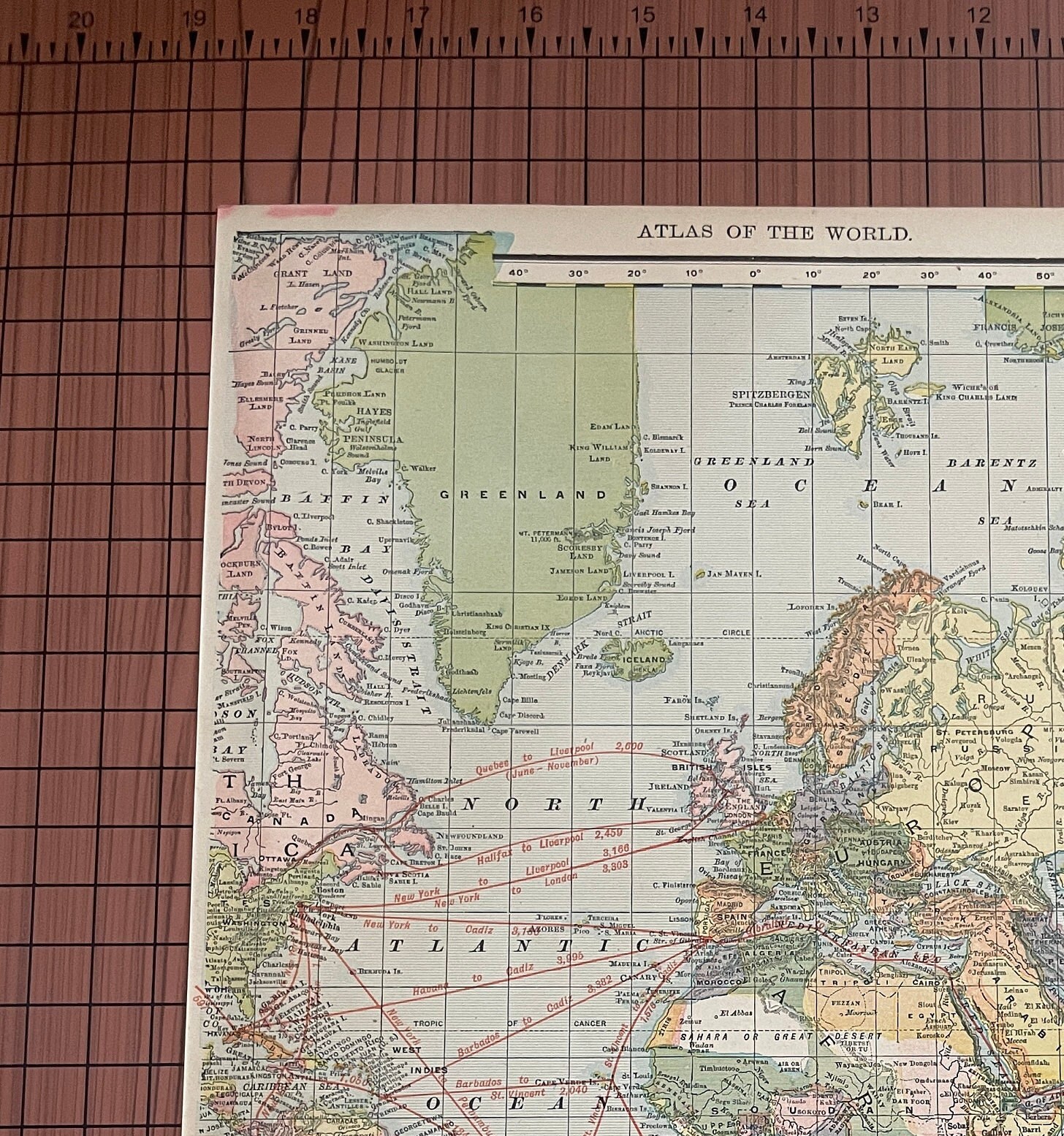 Antique World Map Shows Distance Between Ports, Antique Color Map Rand ...