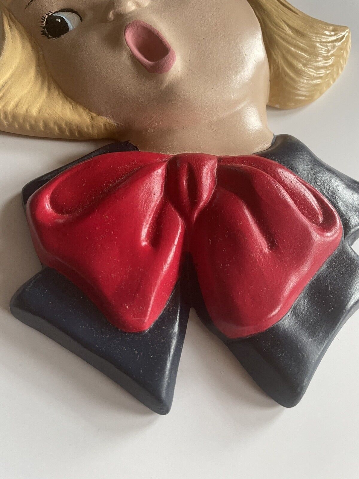 Vintage Chalkware Girl Red Bow Blonde Hair Wall Hanging Plaque Nursery ...