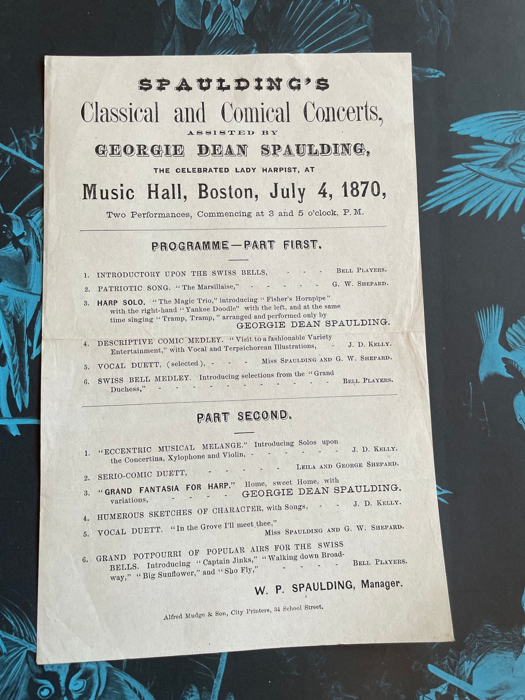 Antique Music Ephemera From 1870 Independence Day Show at Music Hall ...