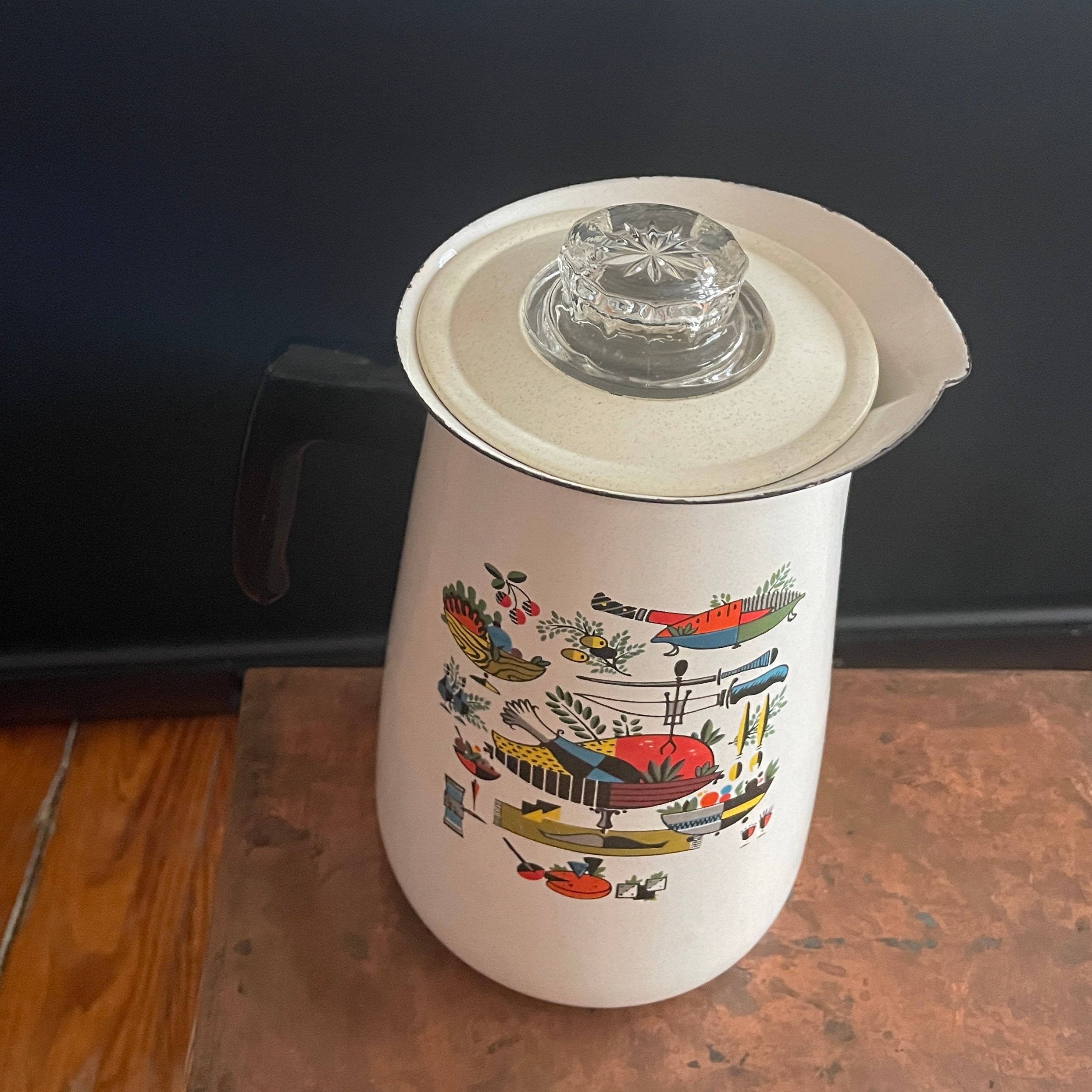 Mid Century Georges Briard Coffee Percolator White Enamel With Turkey ...