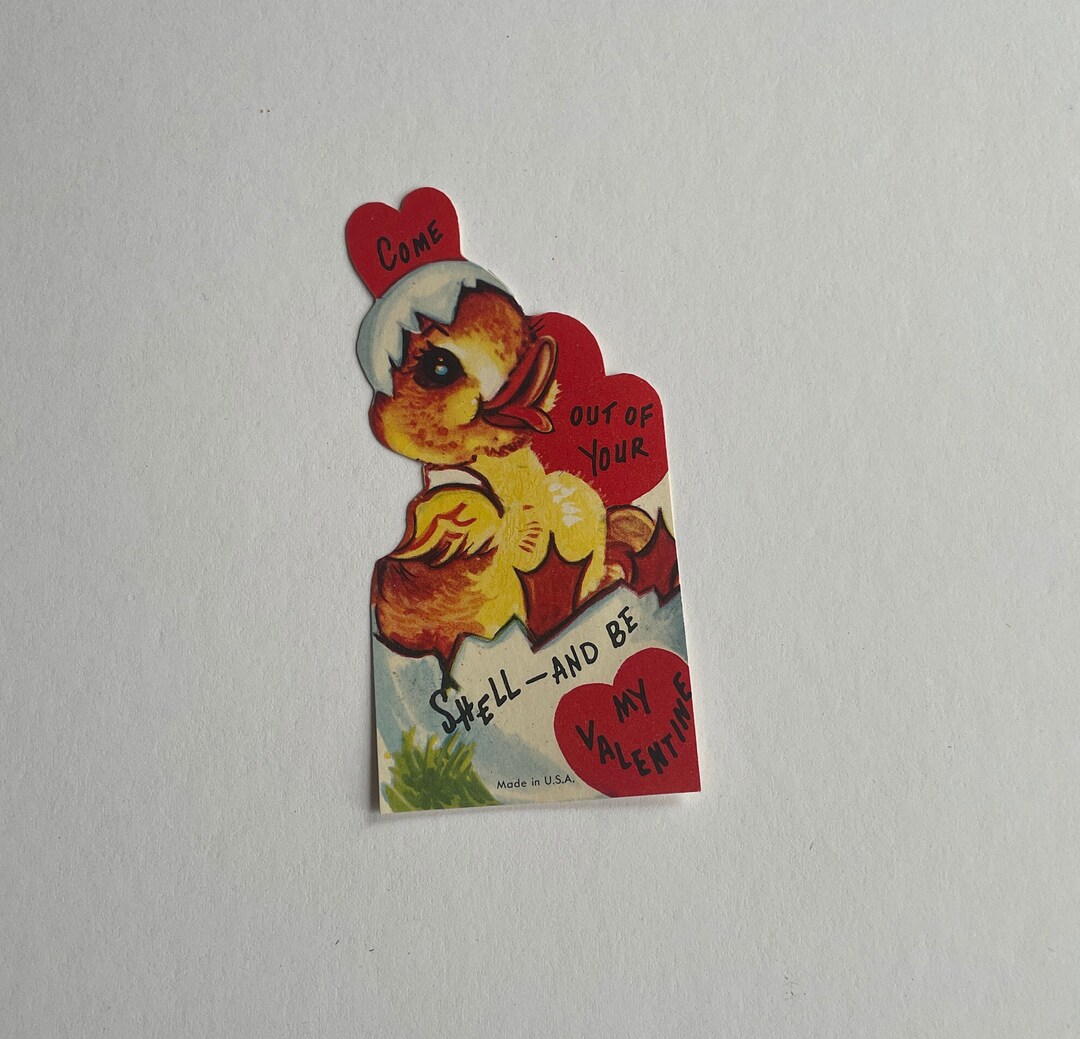 Hatching Baby Chick come Out of Your Shell Kitsch Vintage Valentine ...