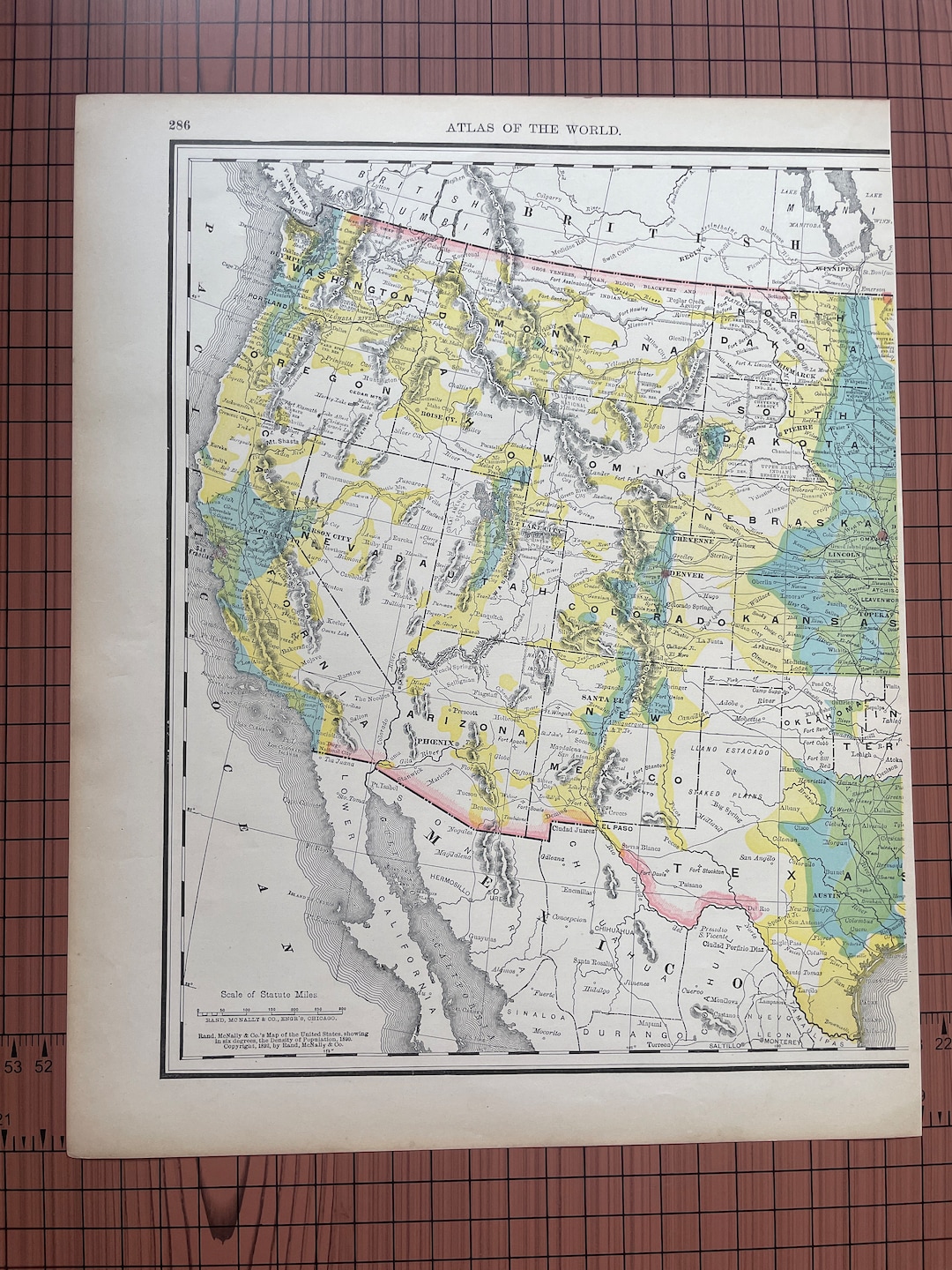 Density of Population of the Western United States 1890, Antique Color ...