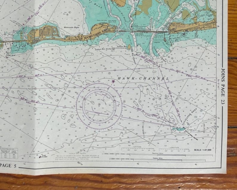 Vintage Nautical Chart Florida Bay, Florida Keys, Long Key, Lower ...