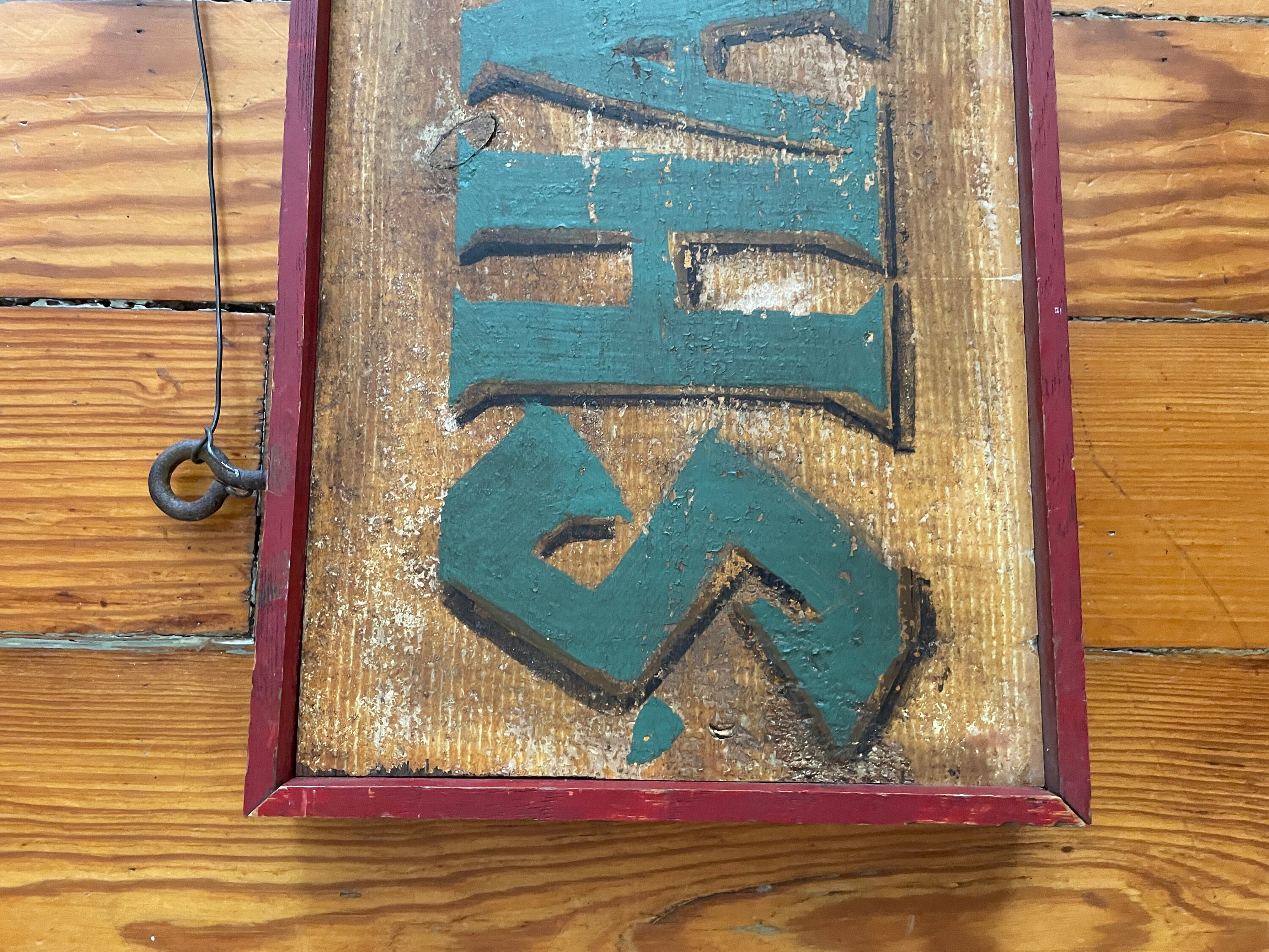 Antique Wood Store Sign for Shaker Seed, Hand Painted Green Red Solid ...