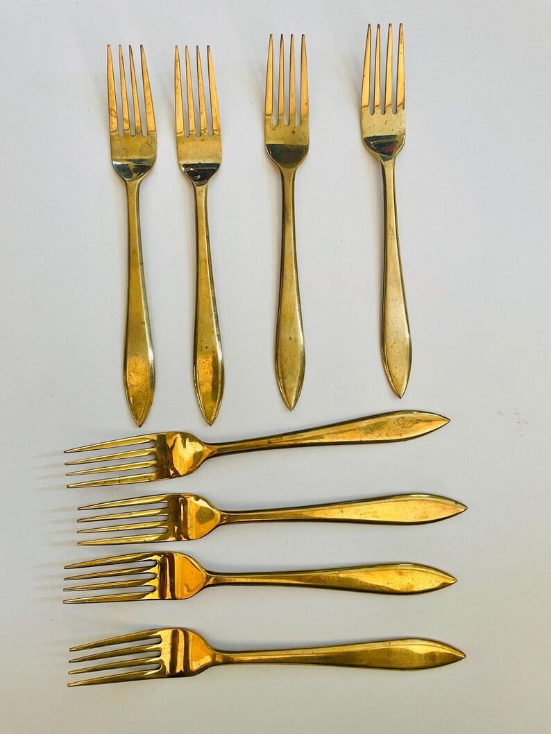Vintage Thai Siam Flatware Set 27 Piece Serves 7 - Brass Gold Tone ...