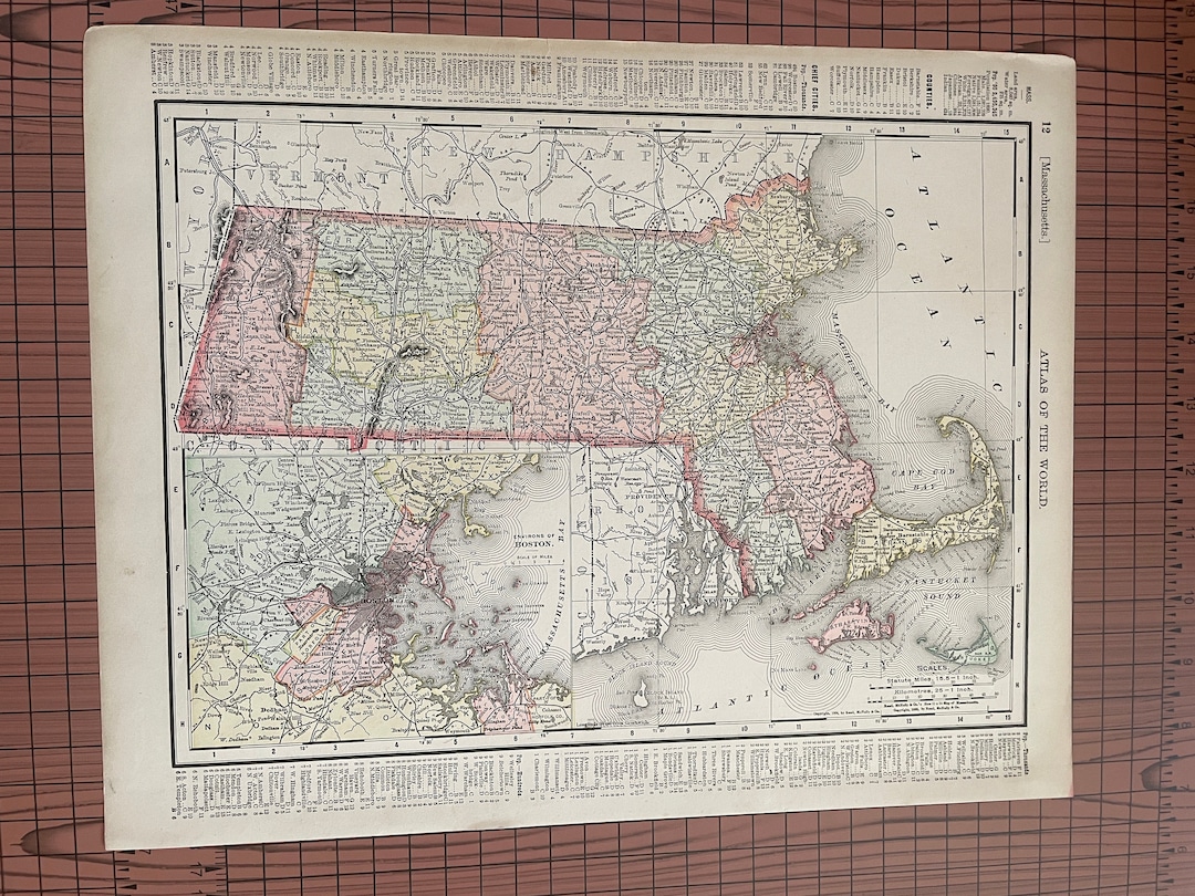 Antique Massachusetts Map , Antique Color Map Rand Mcnally C 1899 World ...
