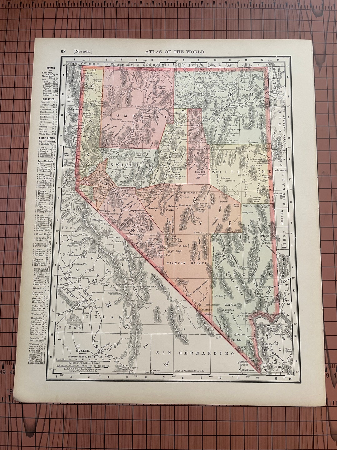 Antique Nevada Map, Antique Color Map Rand Mcnally C 1899 World Atlas ...