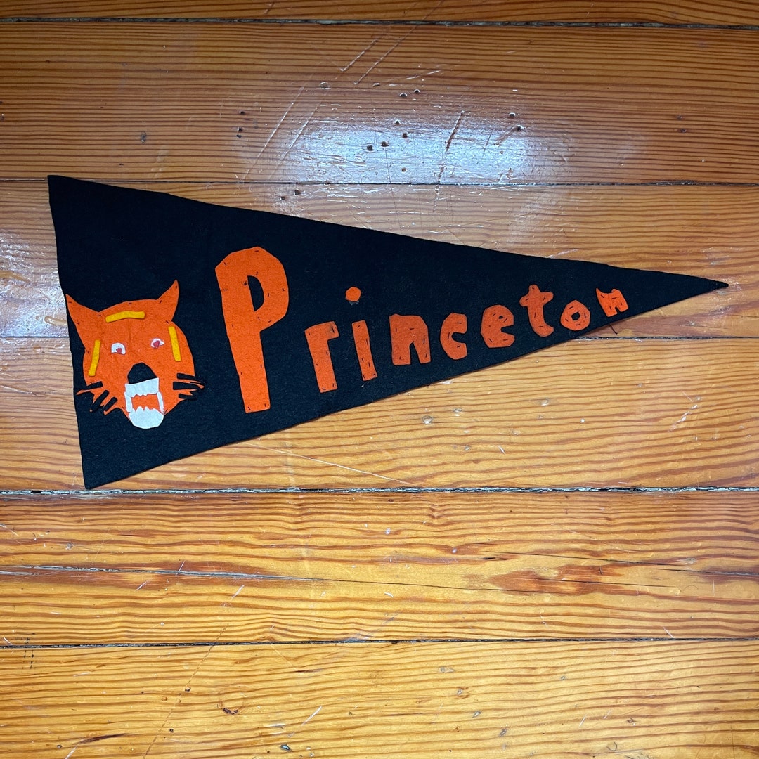 Felt Princeton Pennant 17" X 8" With Tiger, C 1940s Handmade One of a ...