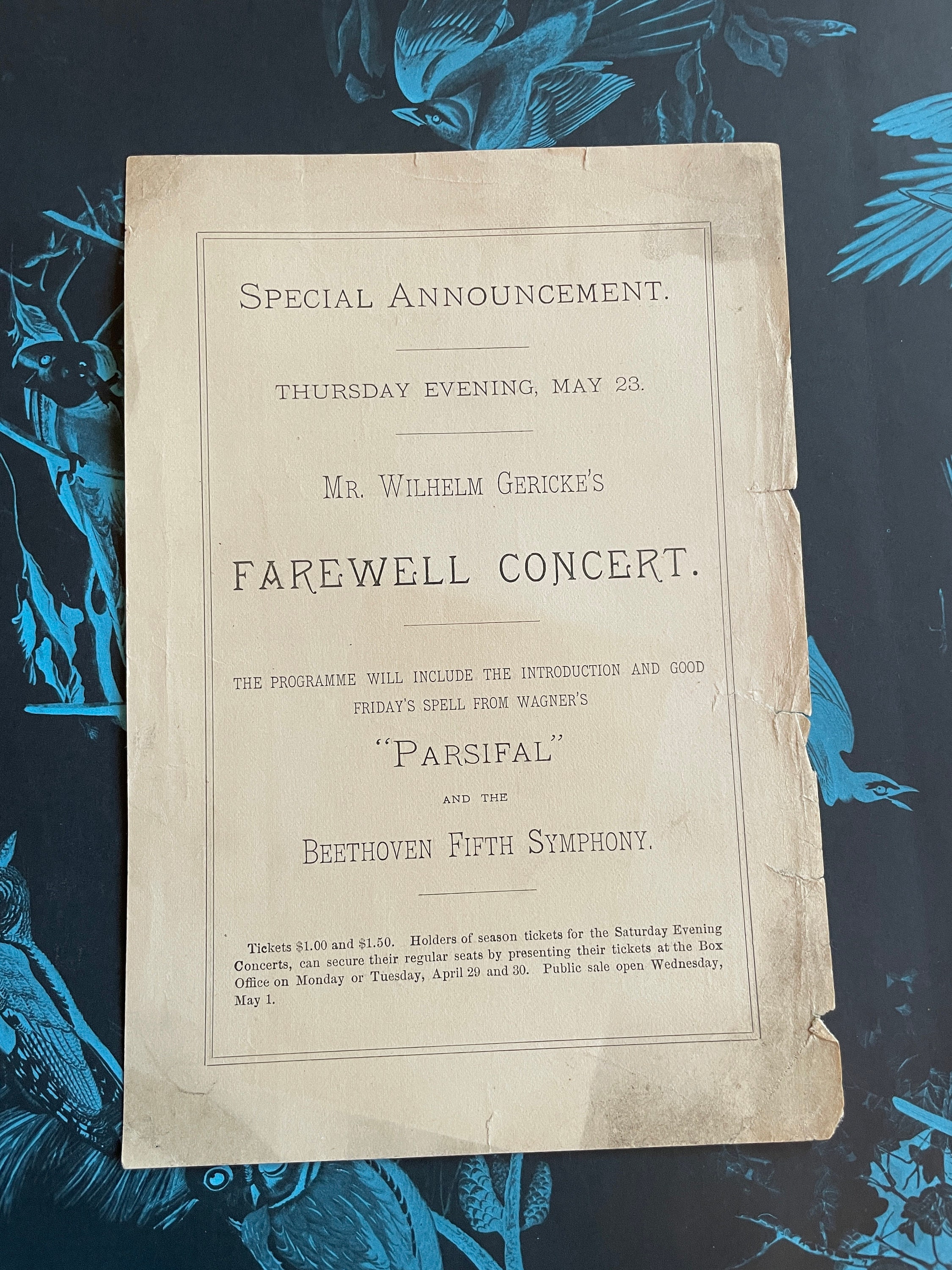 Antique Program From the Boston Symphony Orchestra Under Wilhelm ...