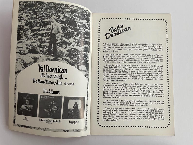 The Val Doonican Show (c 1970) London Palladium Vintage Playbill 1970s ...