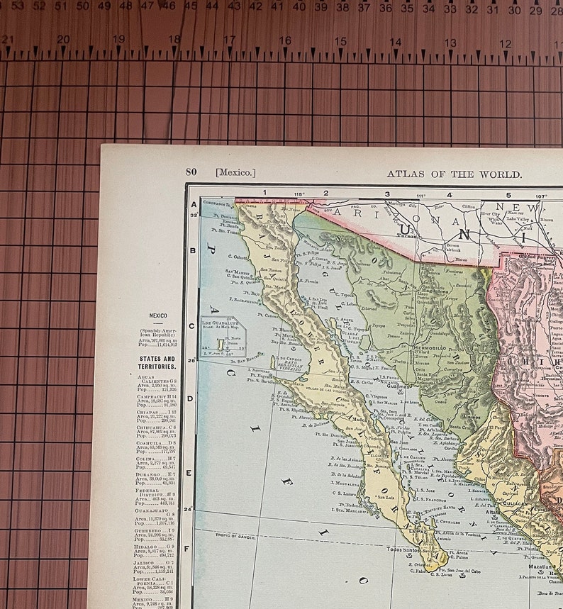 Antique Mexico Map, Antique Color Map Rand Mcnally C 1899 World Atlas ...