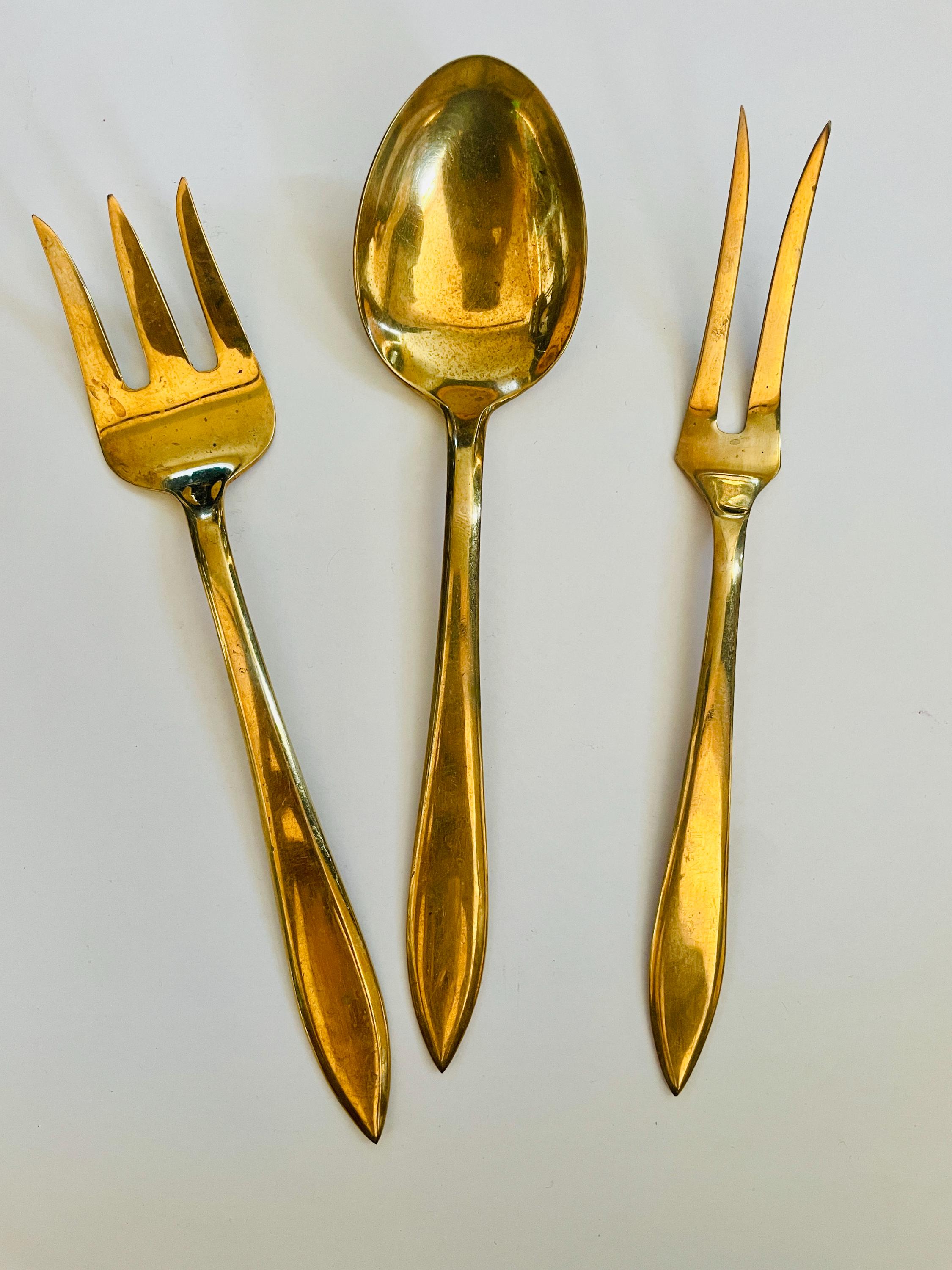 Vintage Thai Siam Flatware Set 27 Piece Serves 7 - Brass Gold Tone ...
