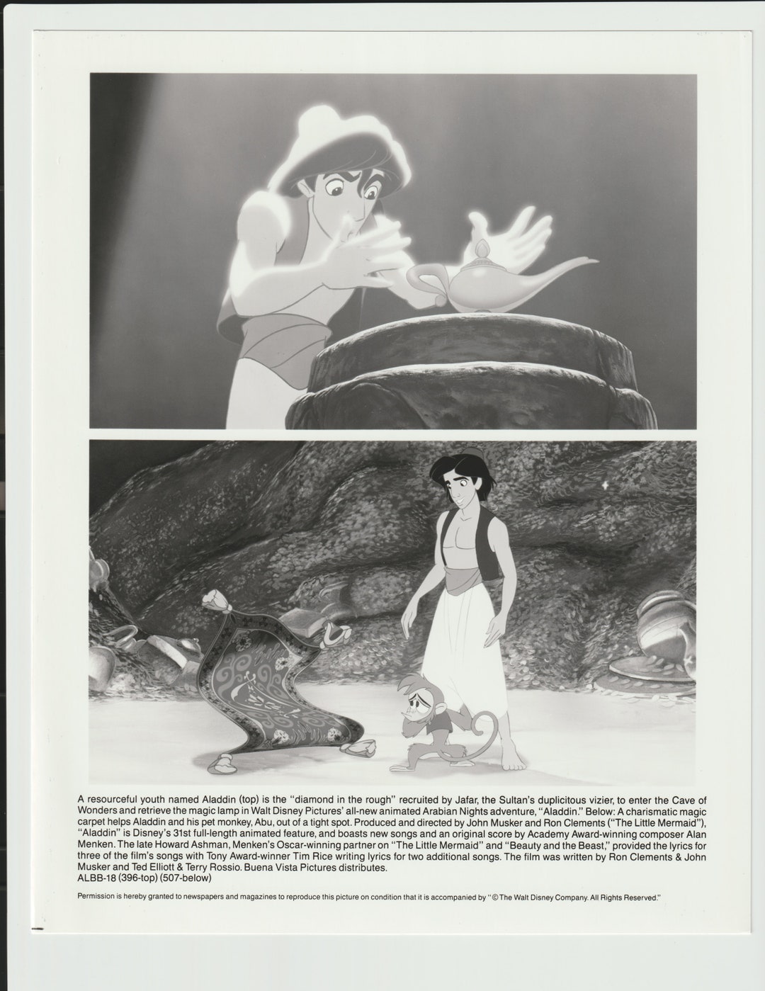 Aladdin (1992) Vintage Walt Disney Movie Photos of Aladdin With the ...