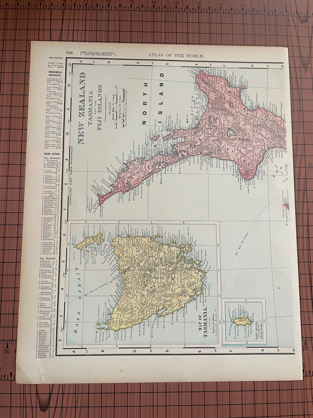 Antique New Zealand Map, Tasmania, and the Fiji Islands, Antique Color ...