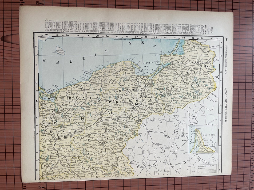 Antique Eastern Germany Map Prussia, Antique Color Map Rand Mcnally C ...