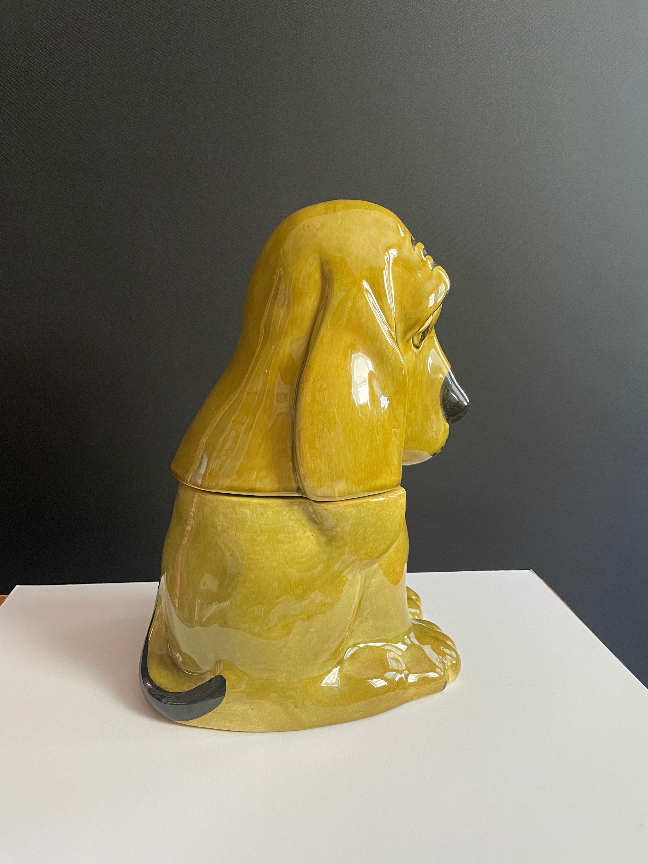 Vintage Sweet and Sad Face Droopy Ear Green Hound Dog Cookie Jar Treat ...