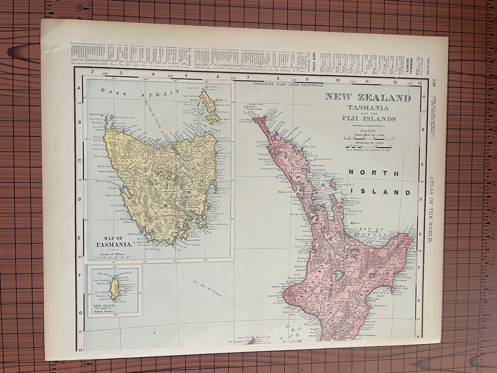 Antique New Zealand Map, Tasmania, and the Fiji Islands, Antique Color ...