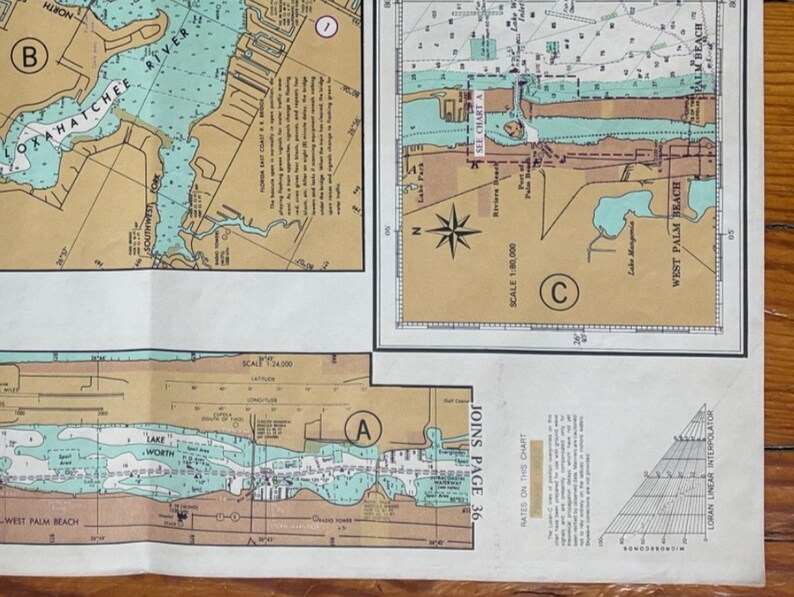 Vintage Nautical Chart Florida Loxahatchee River, Singers Island, Palm ...