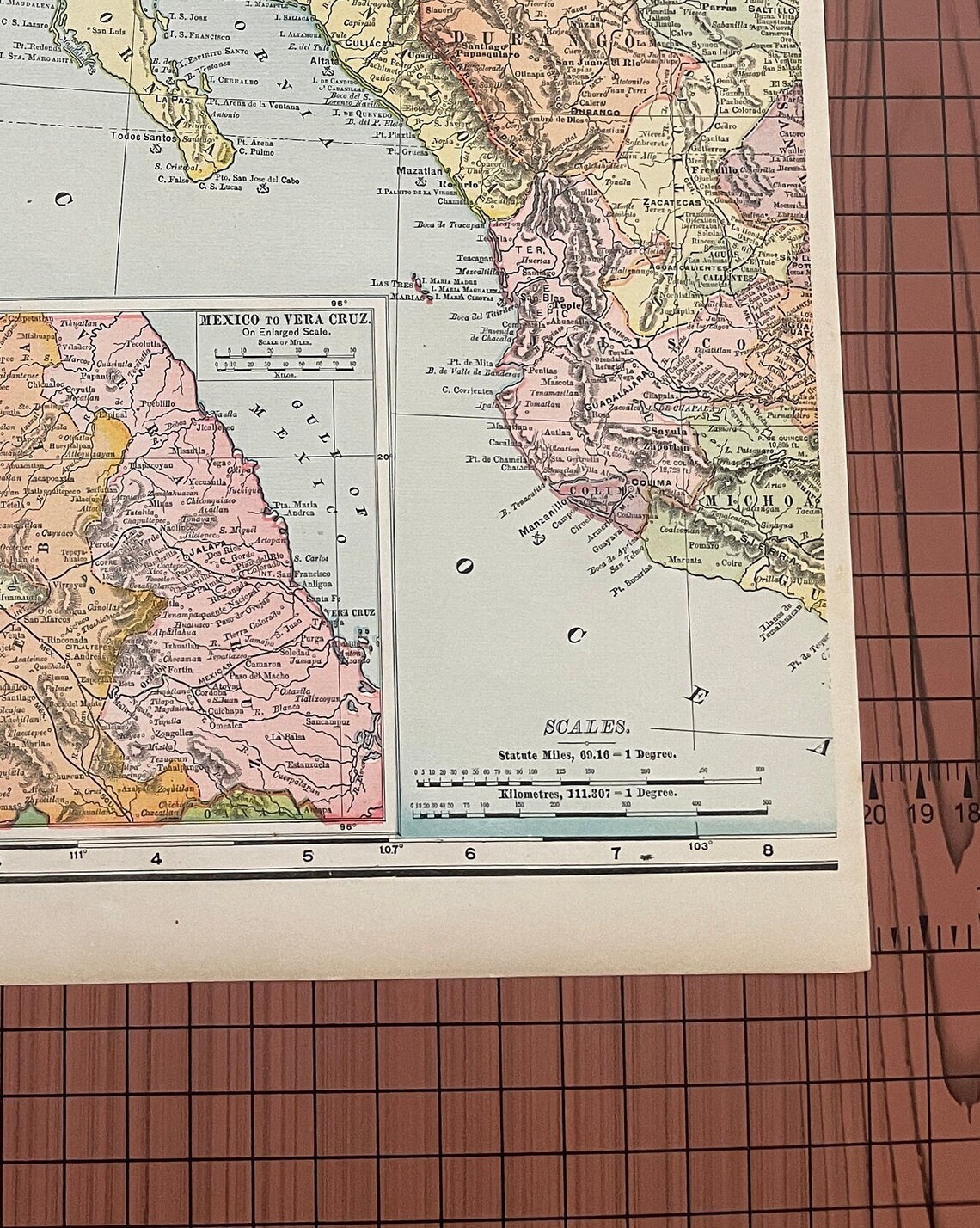 Antique Mexico Map, Antique Color Map Rand Mcnally C 1899 World Atlas ...