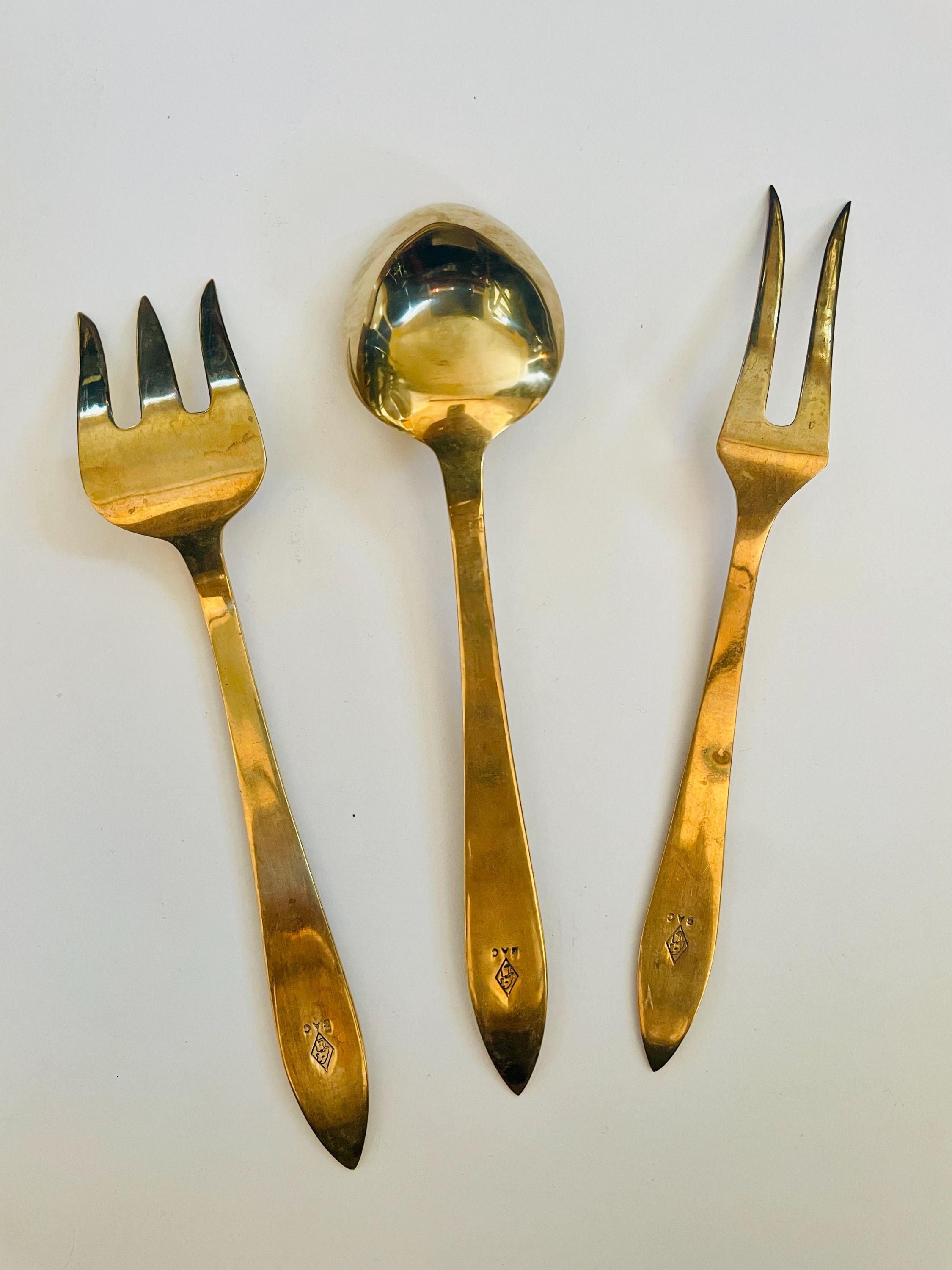 Vintage Thai Siam Flatware Set 27 Piece Serves 7 - Brass Gold Tone ...