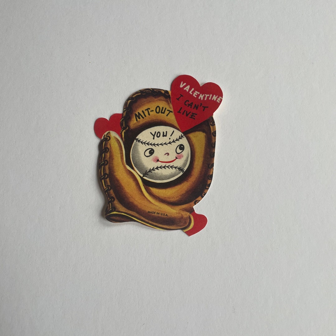 Baseball Mitt Anthropomorphic Ball Kitsch Vintage Valentine Greeting ...