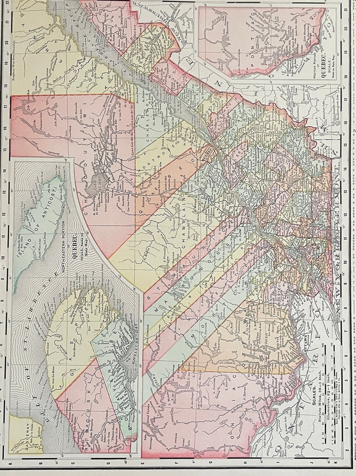 Antique Quebec Map, Antique Color Map Rand Mcnally C 1899 World Atlas ...