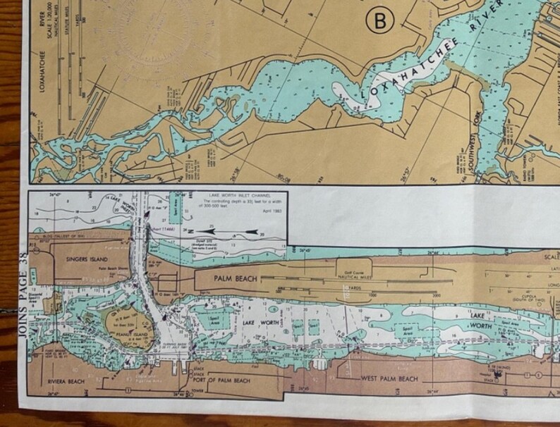 Vintage Nautical Chart Florida Loxahatchee River, Singers Island, Palm ...