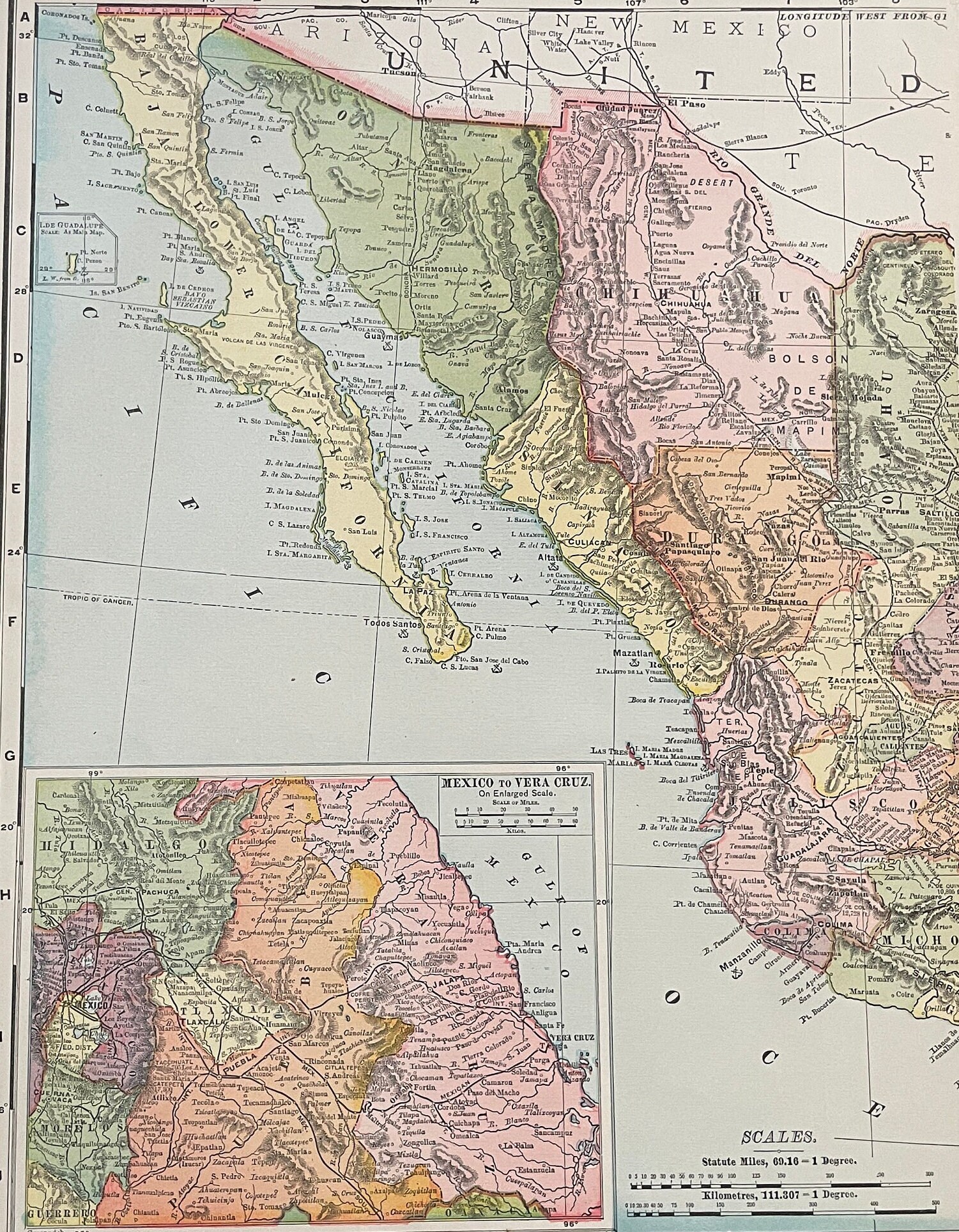 Antique Mexico Map, Antique Color Map Rand Mcnally C 1899 World Atlas ...