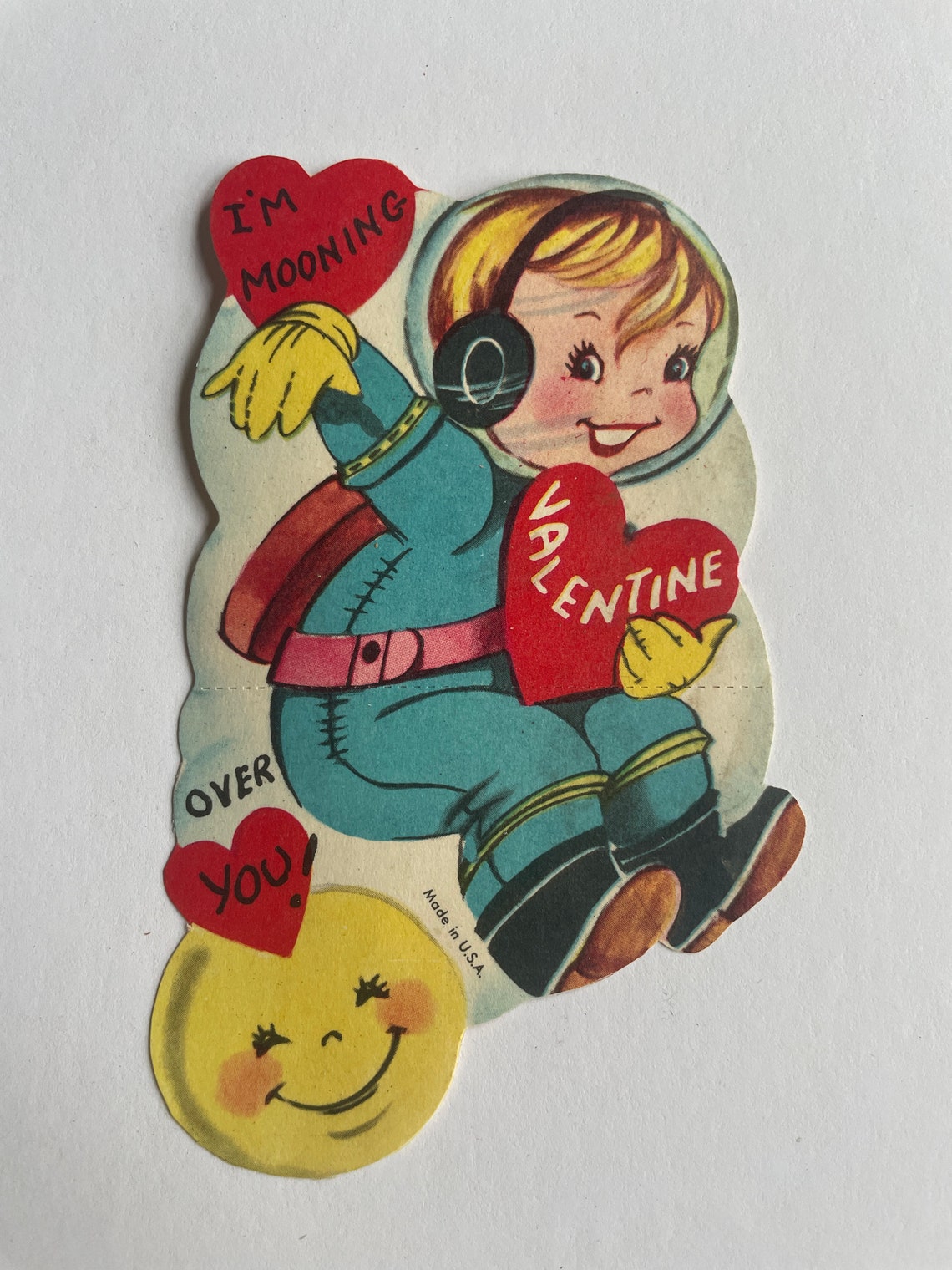Astronaut Floating in Space "mooning Over You" Kitsch Vintage Valentine ...