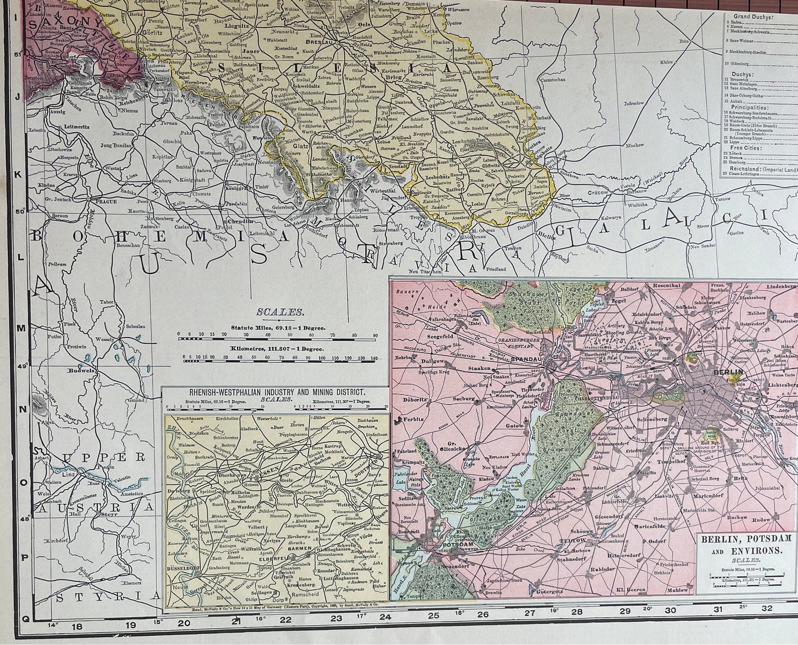 Antique Eastern Germany Map, Antique Color Map Rand Mcnally C 1899 ...