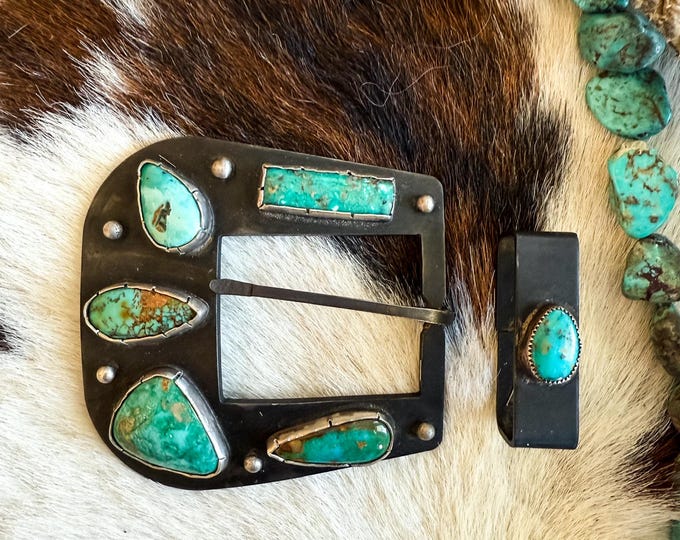 6-stone Turquoise Steel Belt Buckle Set - Etsy