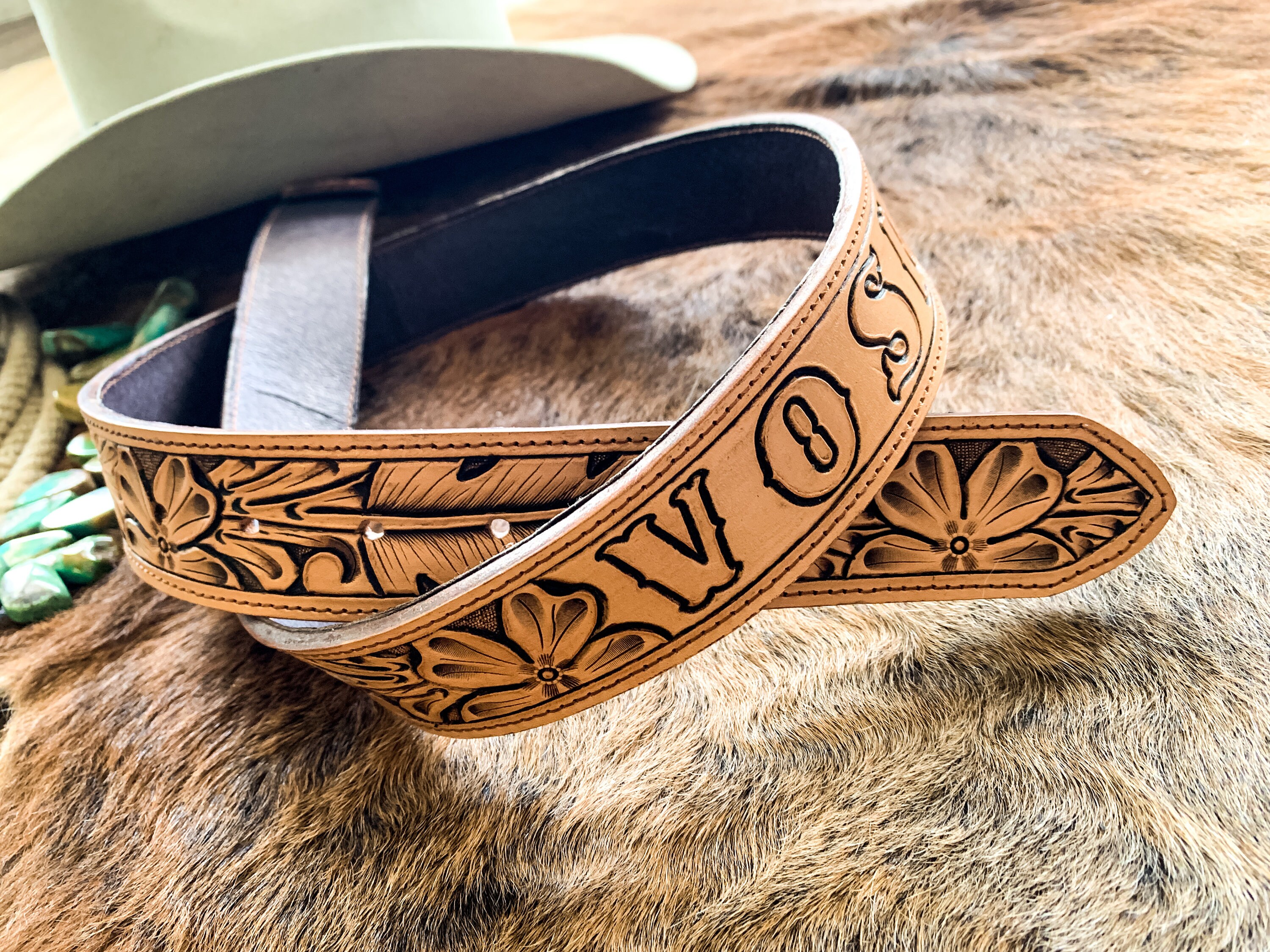 Feather Tooled Leather Name Belt - Etsy