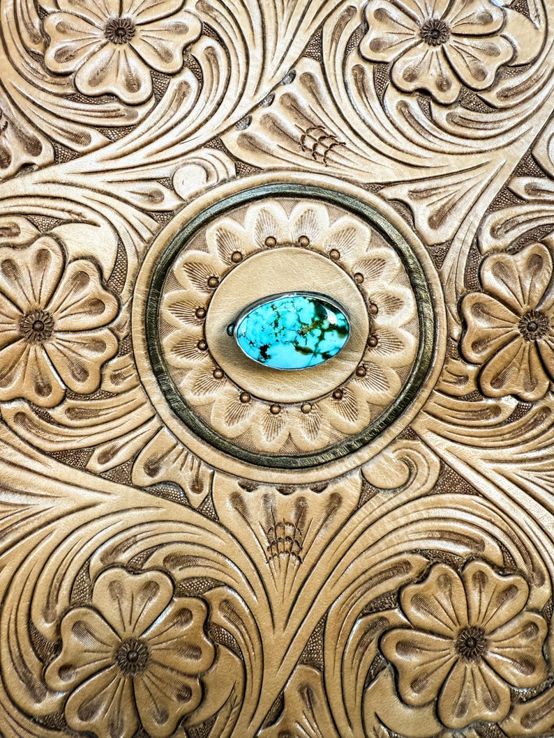 Tan Hand Tooled Leather & Turquoise Stone Purse - Etsy