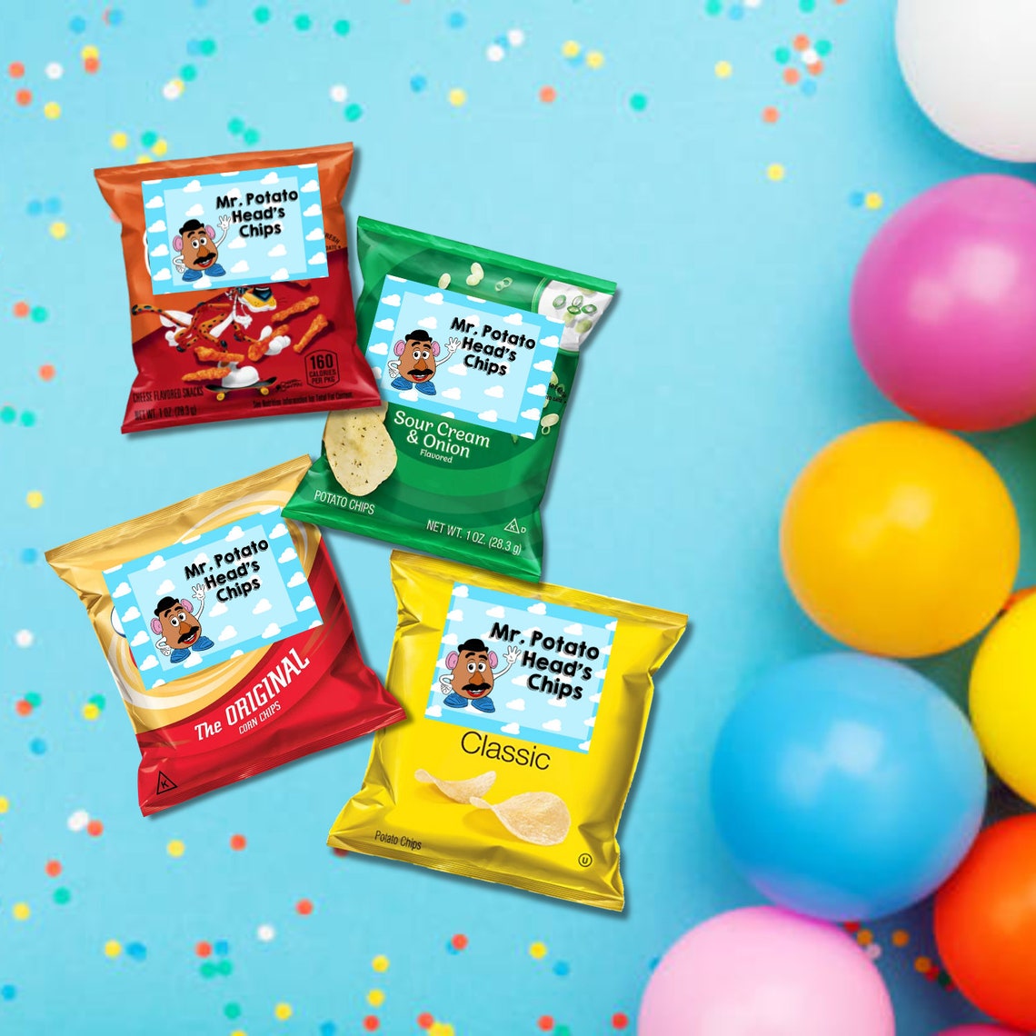 Mr. Potato Head Chip Bag Labels, Custom Chip Label, Pixar Party Chip ...