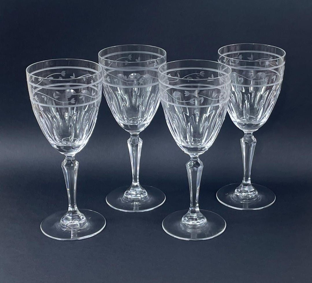 Vintage Gorham Crystal Wine Glasses - Radcliff Floral Etched Stemware ...
